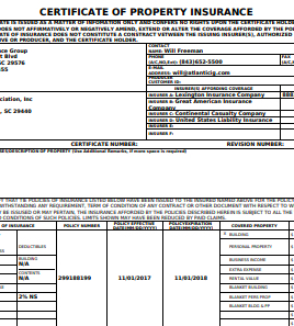 Property Insurance Certificates